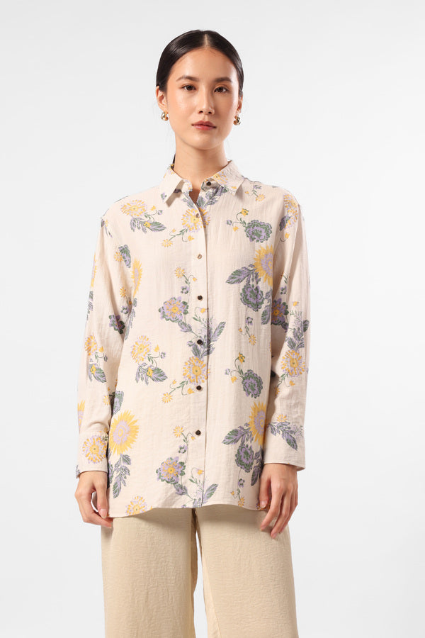 MINIMAL - Rebecca - Kemeja Motif Bunga - Beige – Minimal Store ID