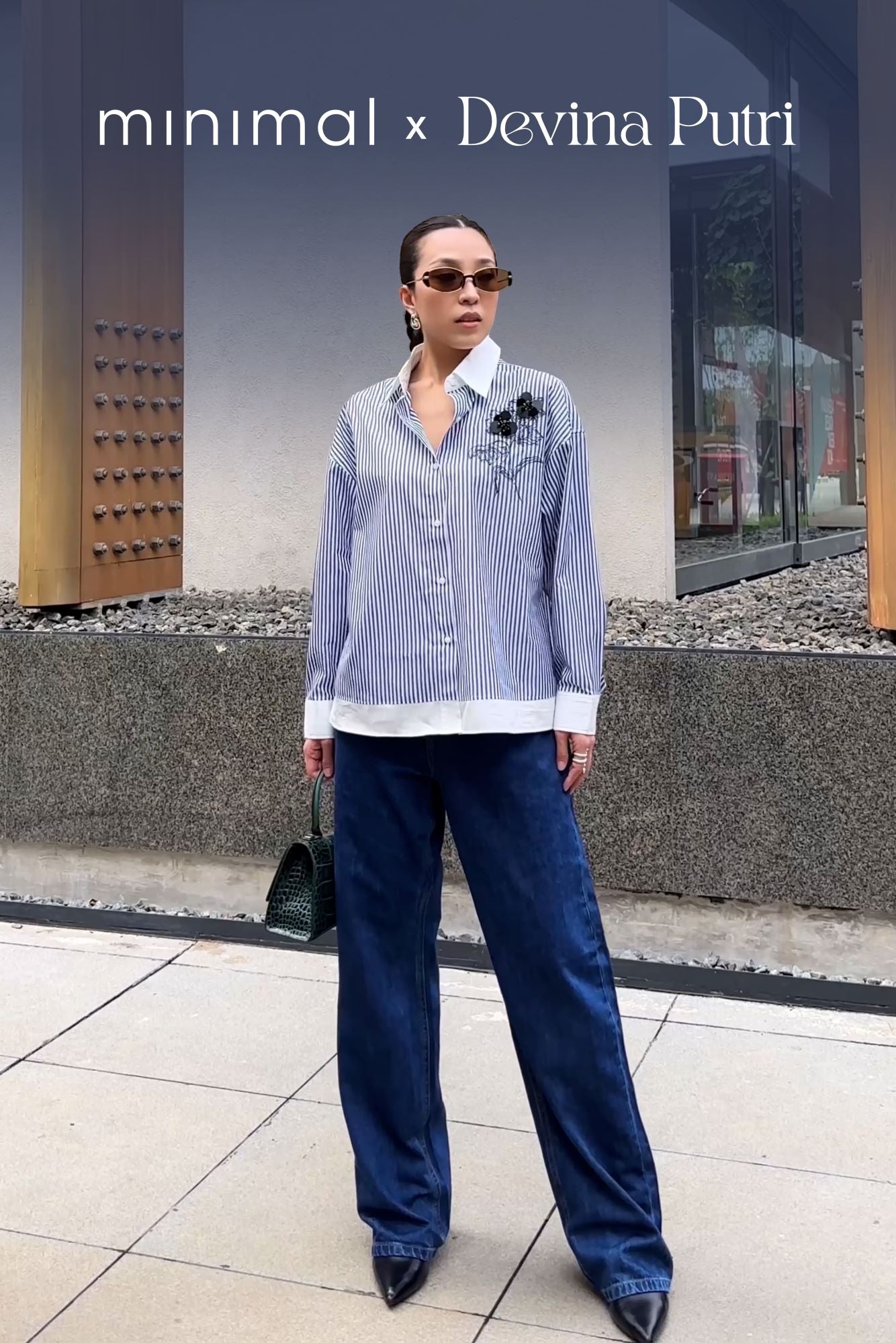 Minimal x Devina Putri - Genevieve - Kemeja Bordir Payet Bunga - Blue – Minimal Store ID