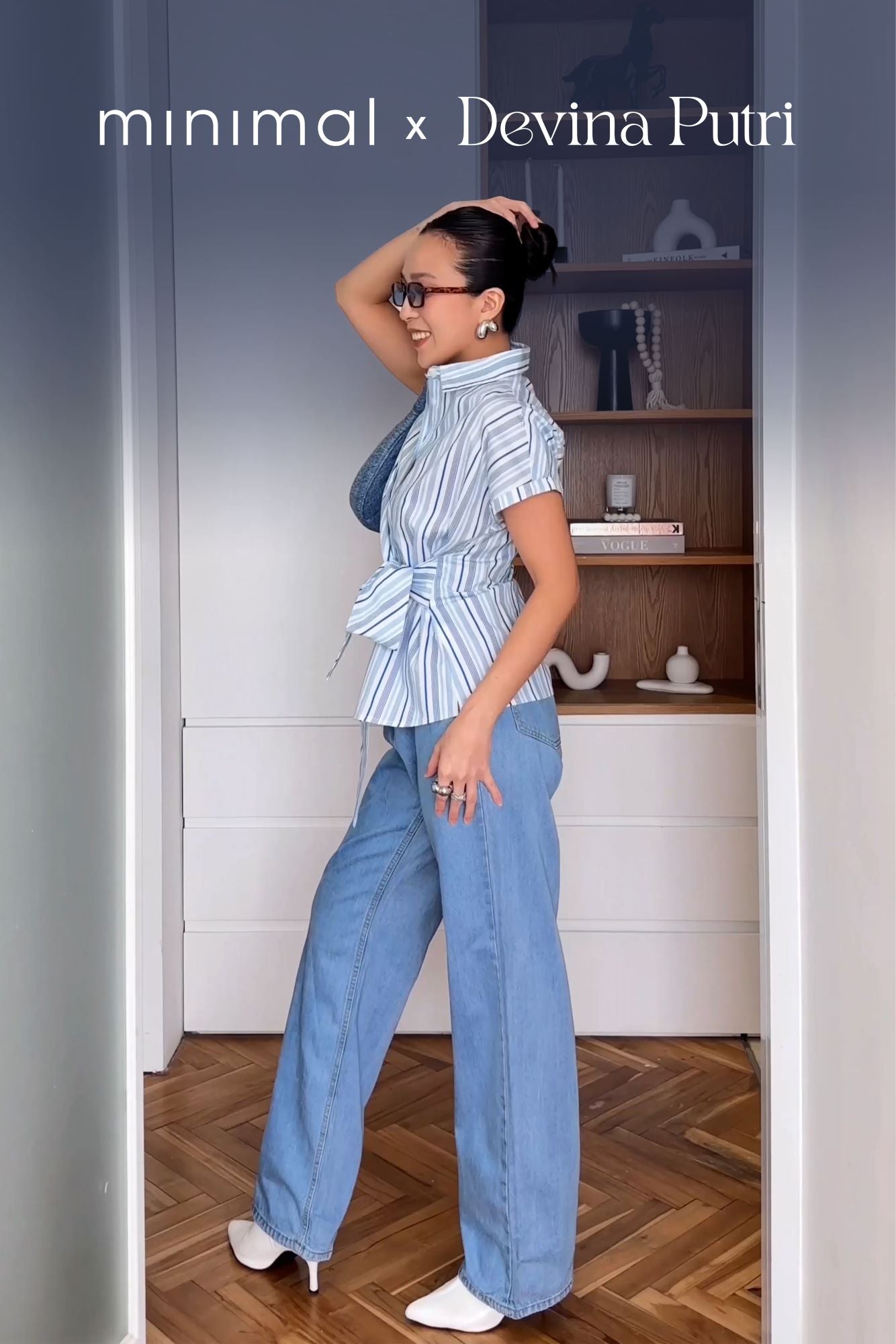 Minimal x Devina Putri - Kelye - Blus Pita Motif garis - Blue – Minimal Store ID