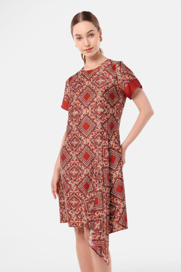 MINIMAL - Danastri - Geometric Floral Satin Dress - Red – Minimal Store ID