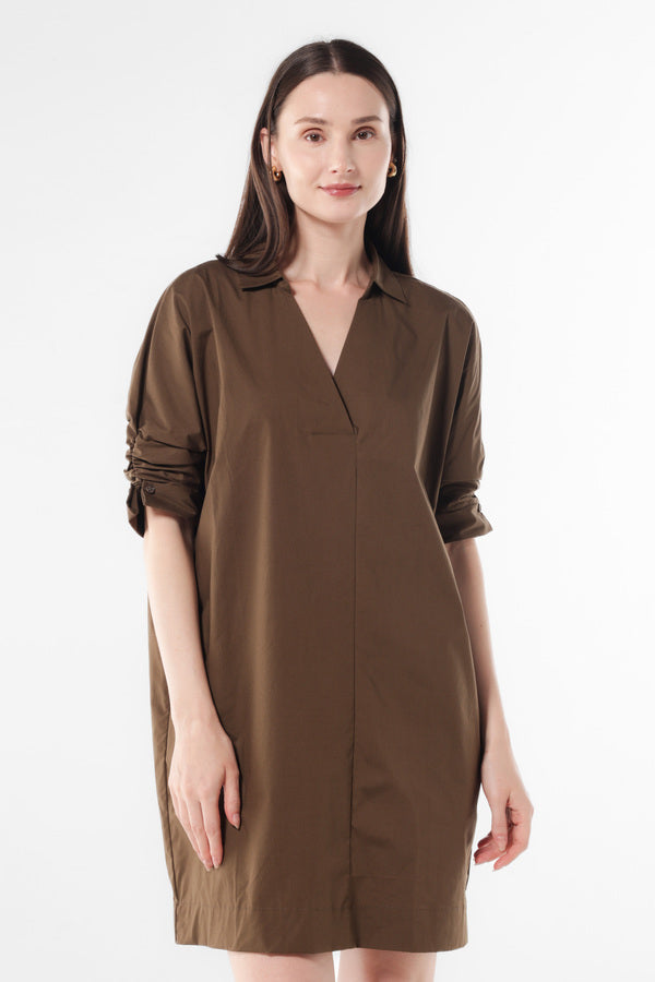 MINIMAL - Solva - Dress Katun V Neck - Brown – Minimal Store ID